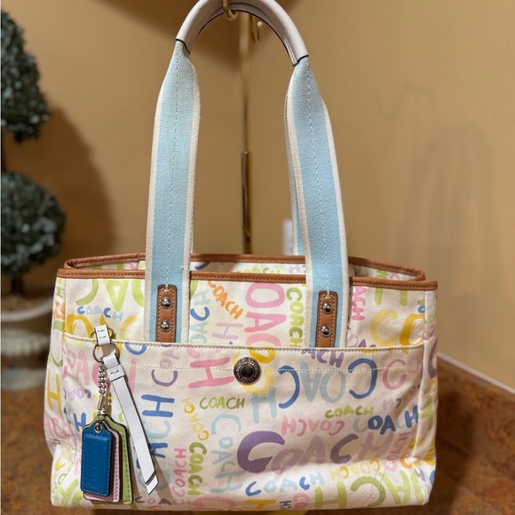Coach | Bags | Coach Tote Multi Color Bag 3coach Tags Euc Very Clean ...